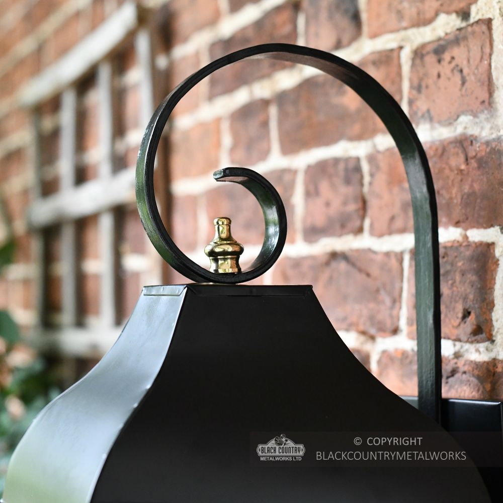 Midnight Black Flush Wall Lantern With Scrolled Bracket | Black Country ...