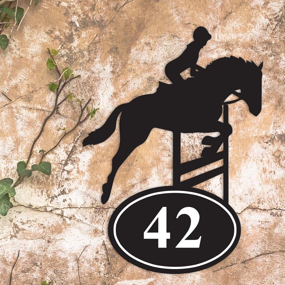 Showjumping Horse Iron House Number Sign | Black Country Metalworks
