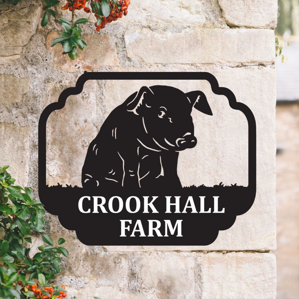 Steel Sitting Pig House Name Sign | Black Country Metalworks