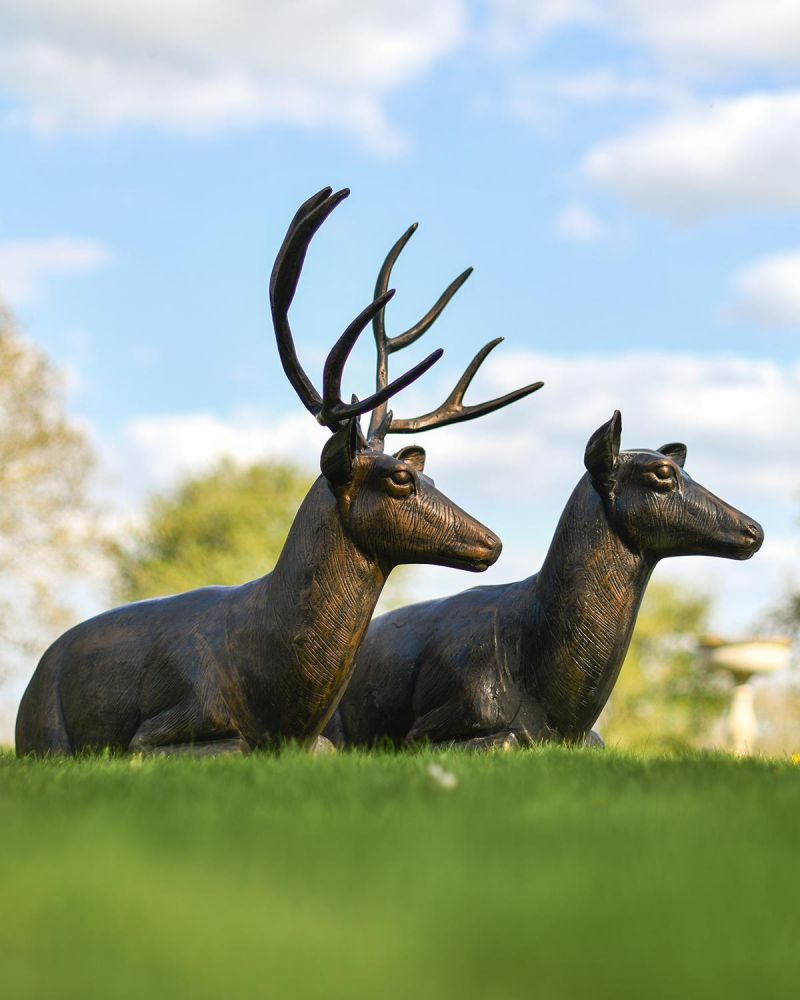 Sitting Stag & Doe Cast Aluminium Sculptures | Black Country Metalworks