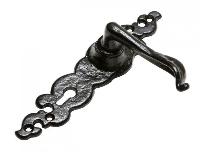 "Helmford" Slim Black Ornate Iron Door Handles | Black Country Metalworks