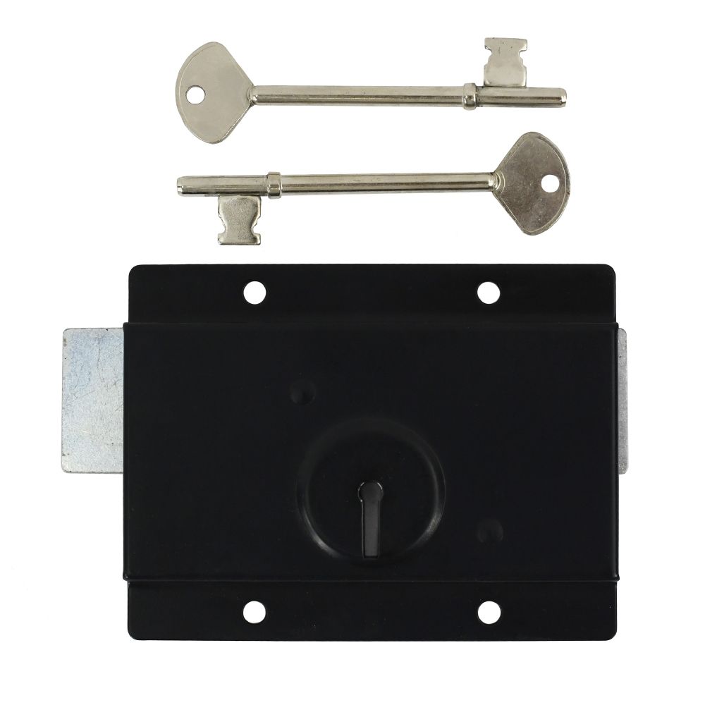 Slim Black Left Hand Rim Lock | Black Country Metalworks