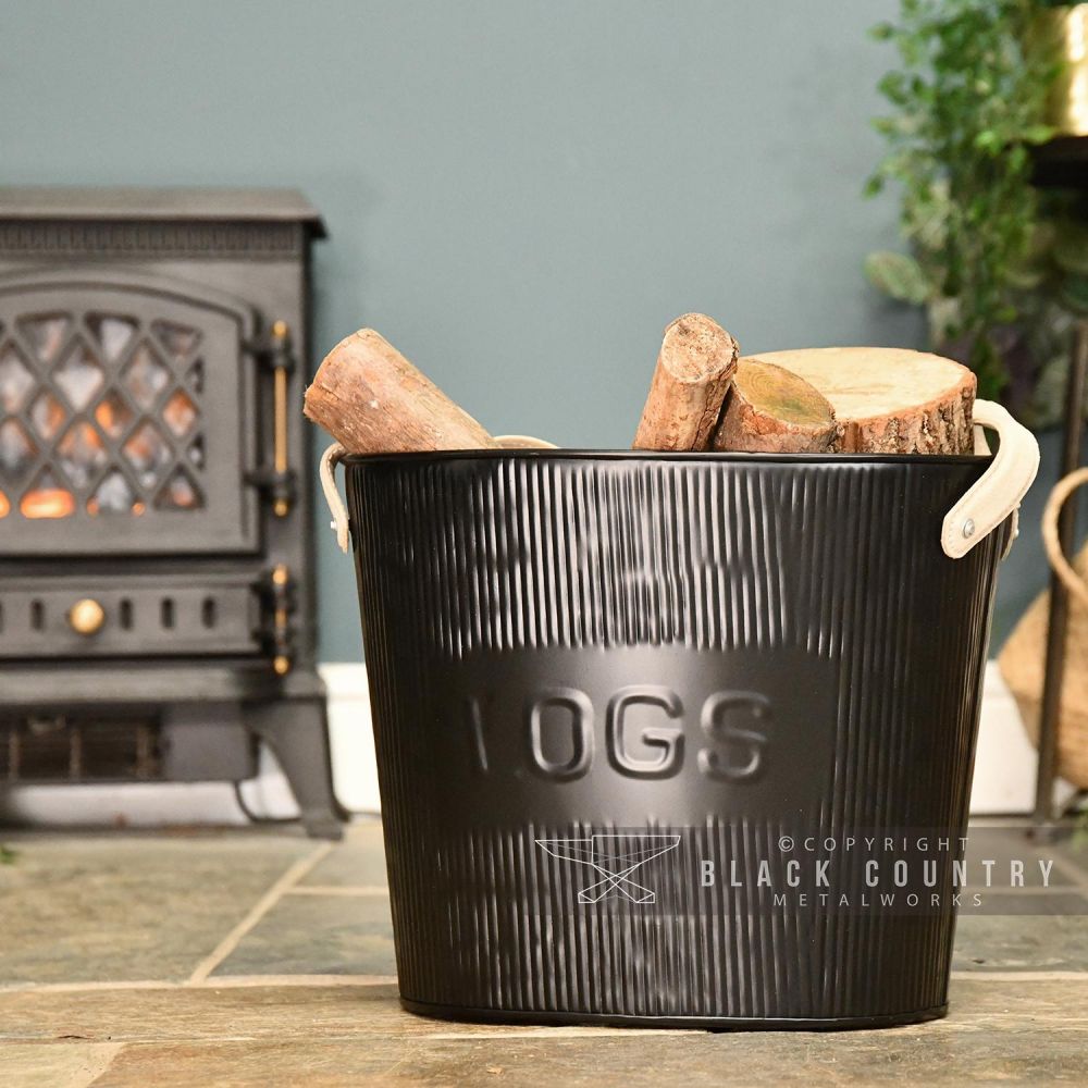Small Black Steel "Fire Wood" Log Basket | Black Country Metalworks