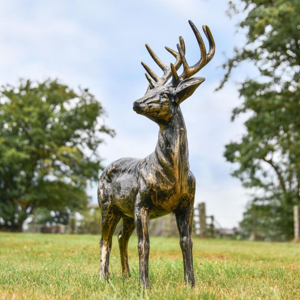 Brushed Gold 'Optine' Standing Buck Sculpture - 63cm | Black Country ...