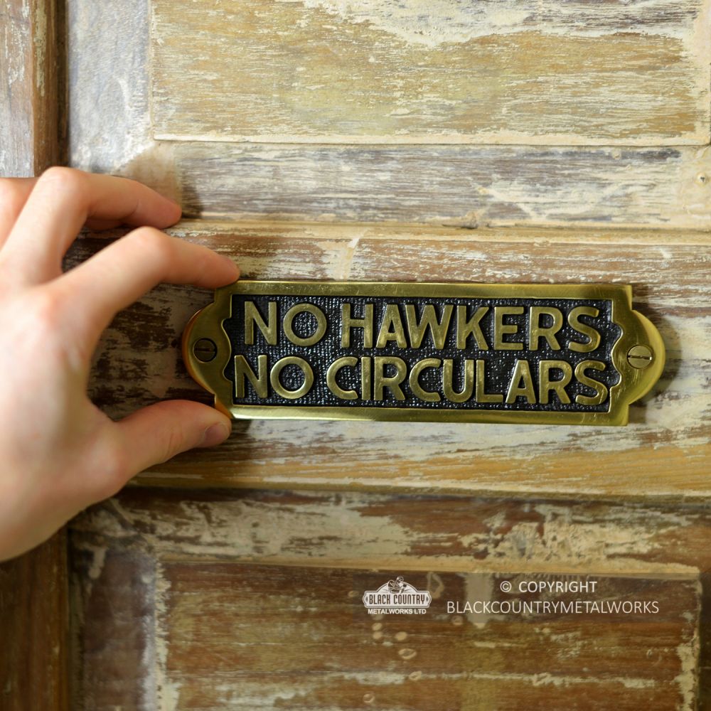 Polished Brass "No Hawkers No Circulars" Sign | Black Country Metalworks