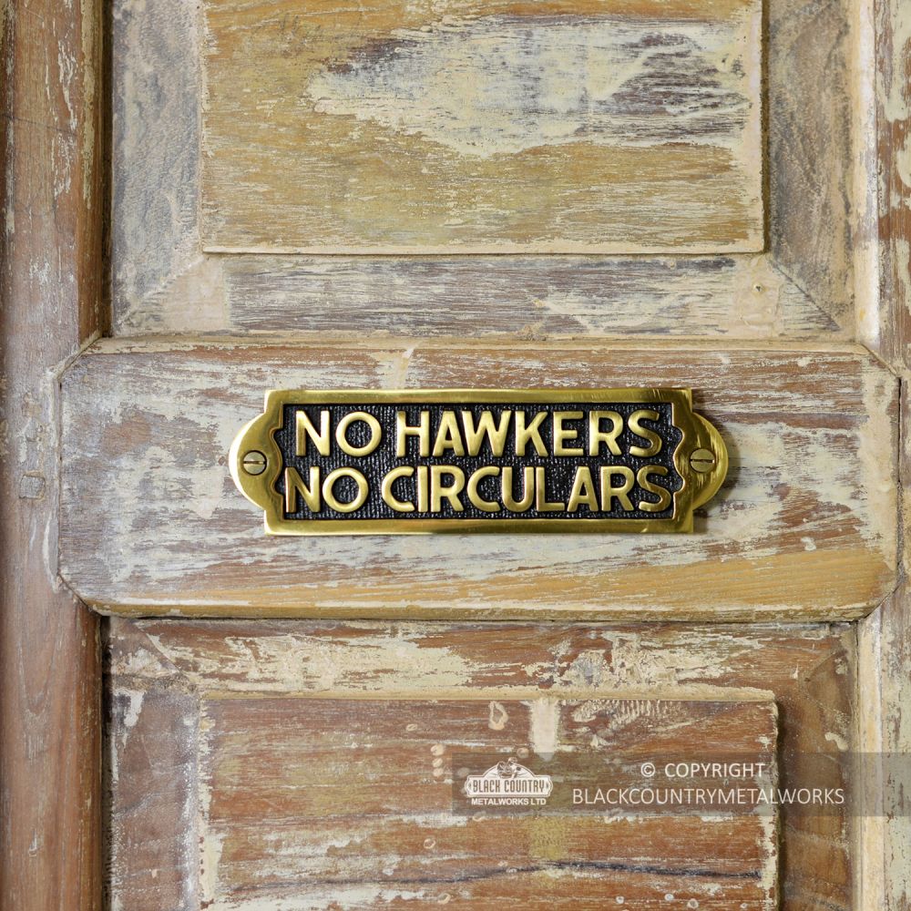 Polished Brass "No Hawkers No Circulars" Sign | Black Country Metalworks
