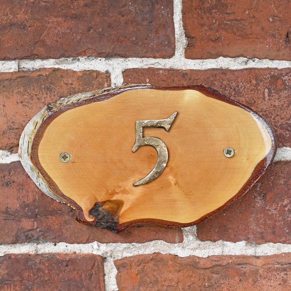 Natural Hard Wood Rustic House Number Sign - 5 | Black Country Metalworks