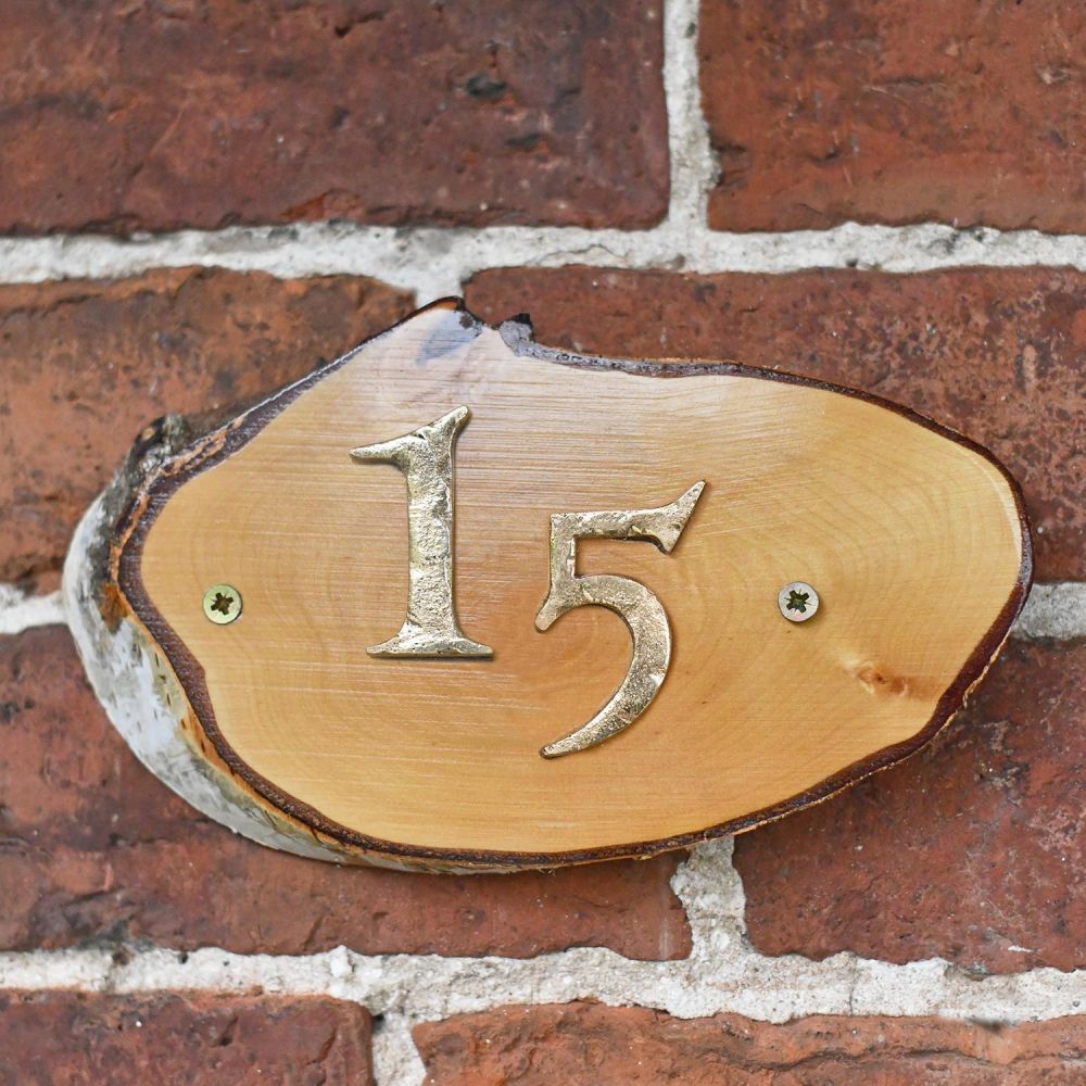 Natural Hard Wood Rustic House Number Sign - 15 | Black Country Metalworks