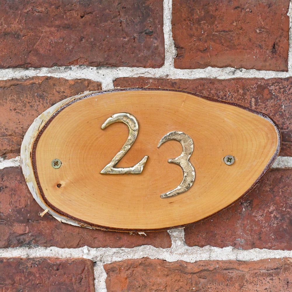 Wooden House Number Signs | Oak & Brass House Number Sign | Black ...