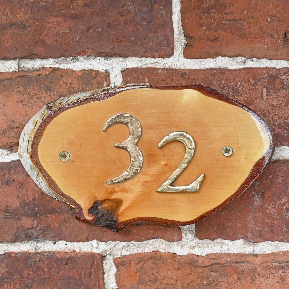 Natural Hard Wood Rustic House Number Sign - 32 | Black Country Metalworks