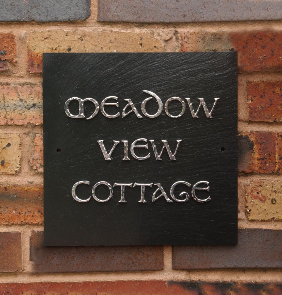Square Slate “Meadow View” House Name Sign | Black Country Metalworks