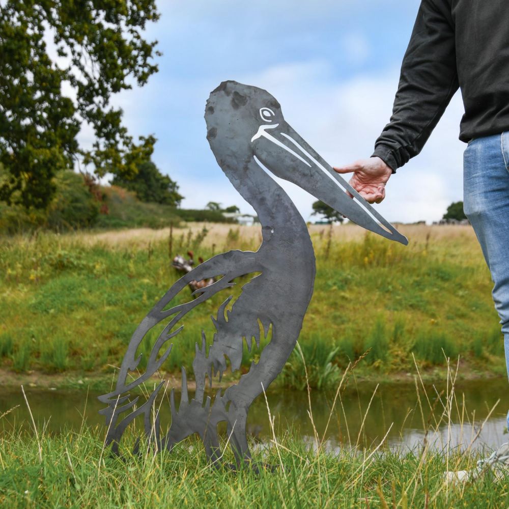 Standing Pelican Sheet Steel Silhouette in Natural Steel Finish | Black ...