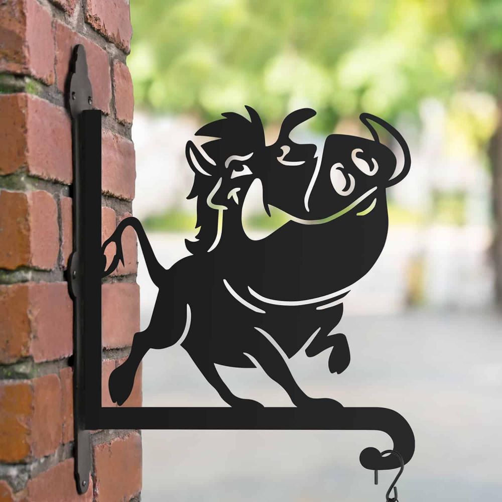 Steel Cartoon Warthog Hanging Basket Bracket | Black Country Metalworks