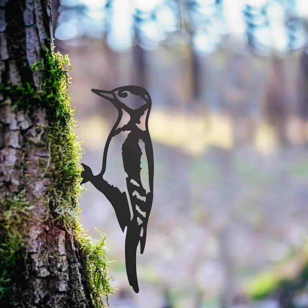 Steel Great Spotted Woodpecker Tree Spike - Black | Black Country ...