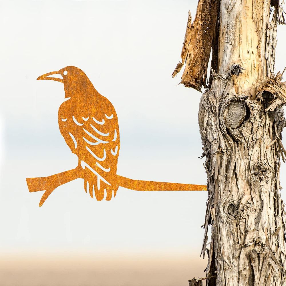 Steel Rook Bird Tree Spike - Rustic | Black Country Metalworks