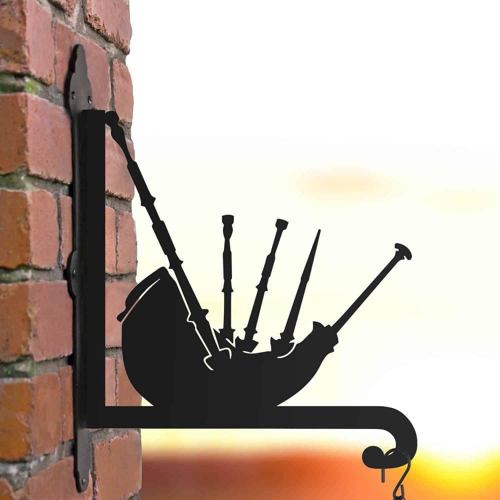 Steel Scottish Bagpipes Hanging Basket Bracket | Black Country Metalworks