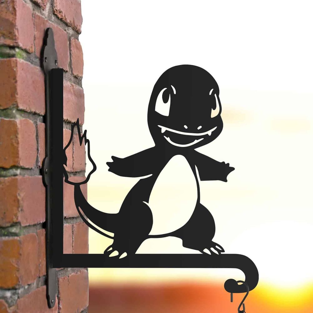 Steel Unevolved Fire Lizard Character Hanging Basket Bracket | Black ...