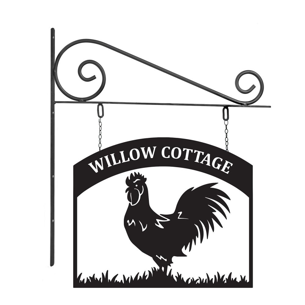 Stunning Steel Cockerel Hanging House Name Sign | Black Country Metalworks