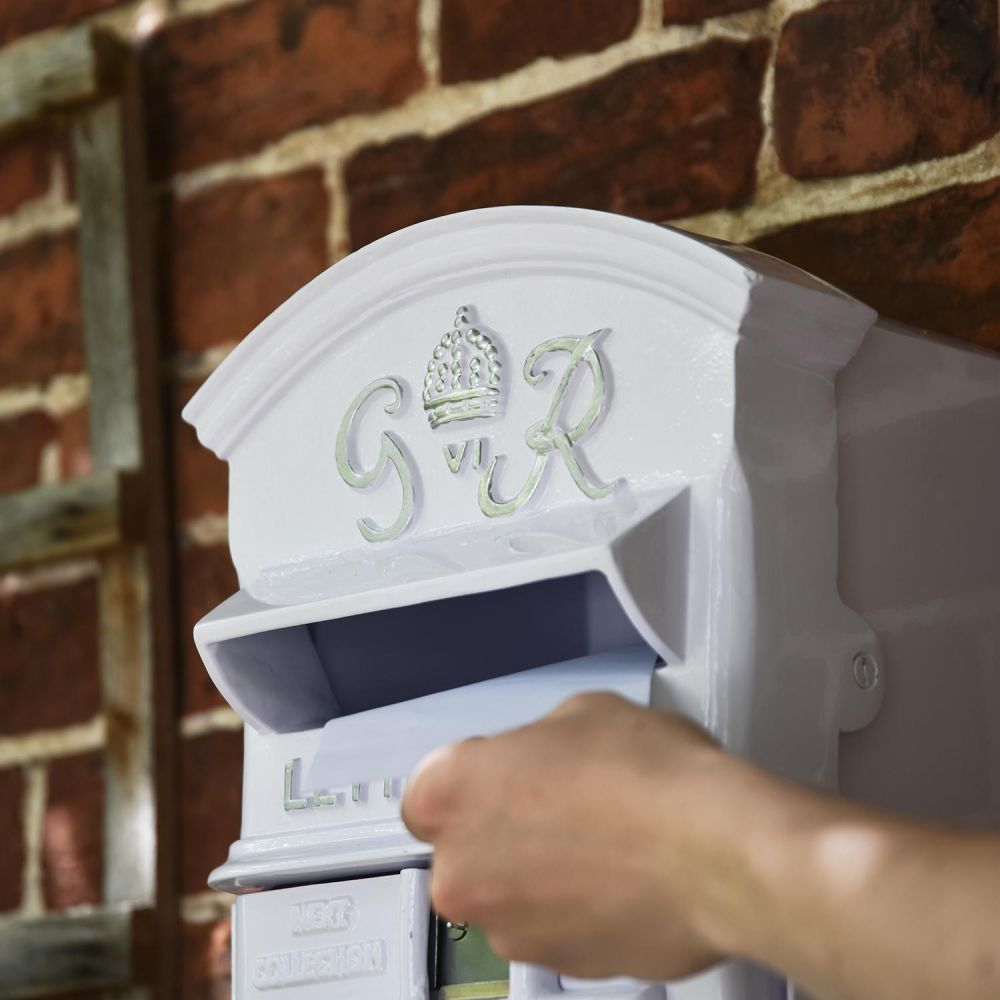 The King George Post Box Slim In White & Silver | Black Country Metalworks