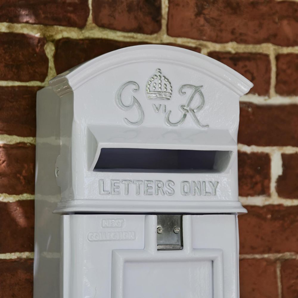 The King George Post Box Slim In White & Silver | Black Country Metalworks