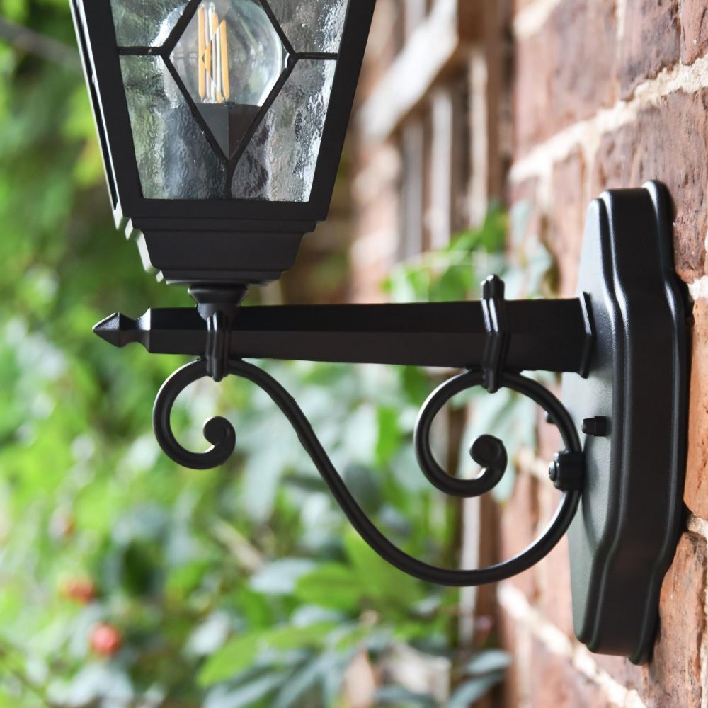 Traditional Black Victorian Outdoor Wall Lantern with Ornate Bracket ...