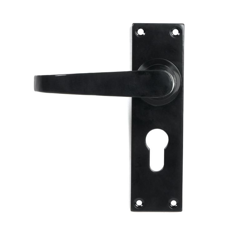 Traditional Smooth Black Lever Euro Lock Door Handle Set - Large ...