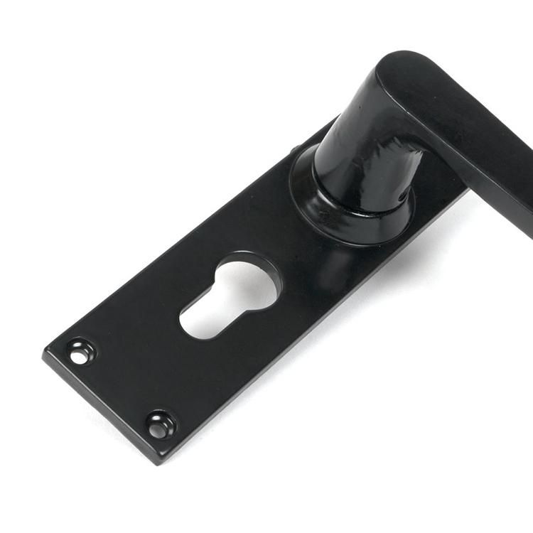 Traditional Smooth Black Lever Euro Lock Door Handle Set - Large ...