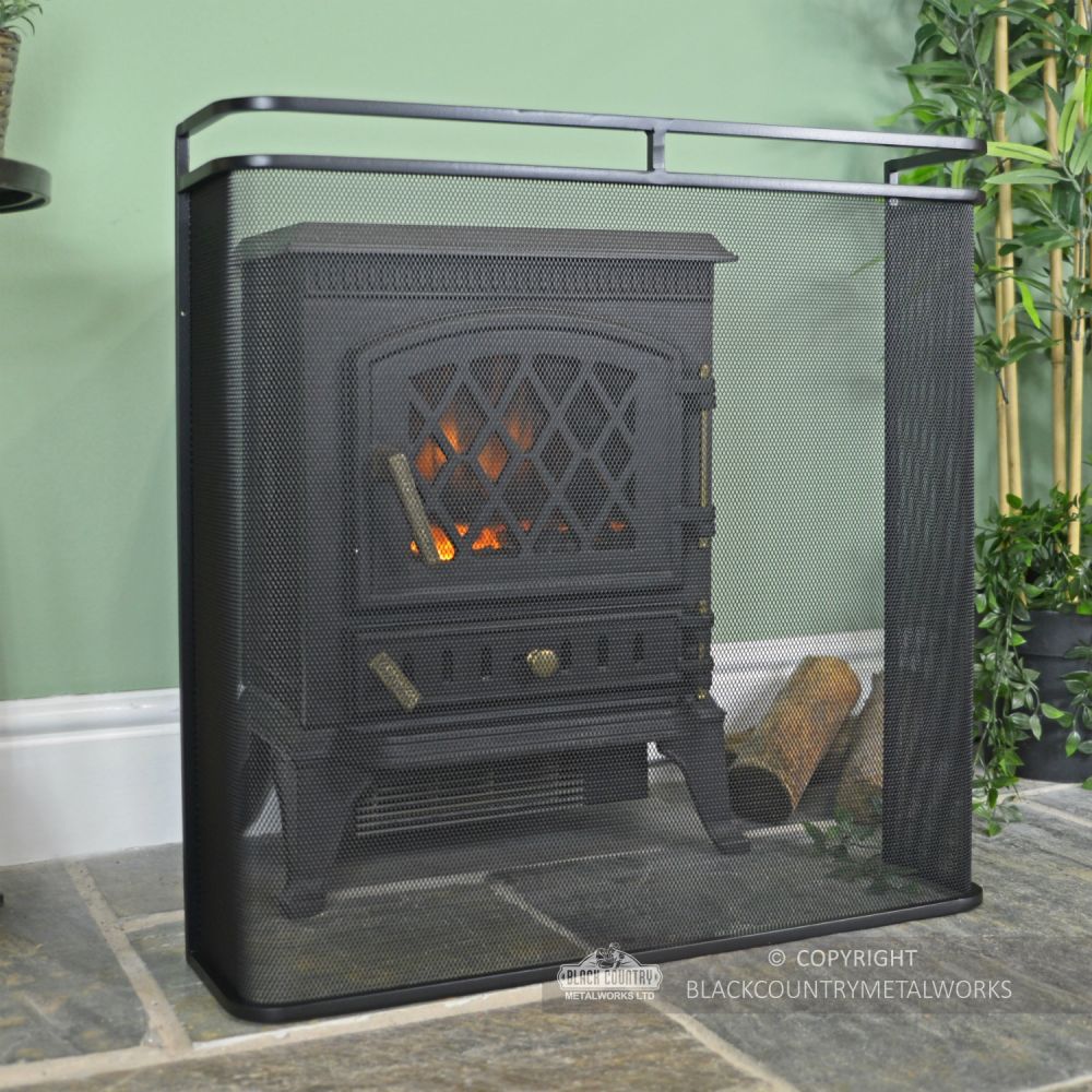 Black Railed Single Panel Fire Guard | Black Country Metalworks