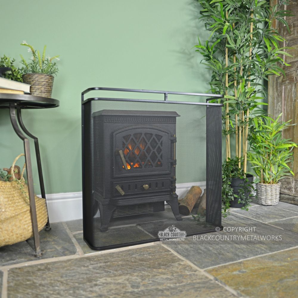 Black Railed Single Panel Fire Guard | Black Country Metalworks