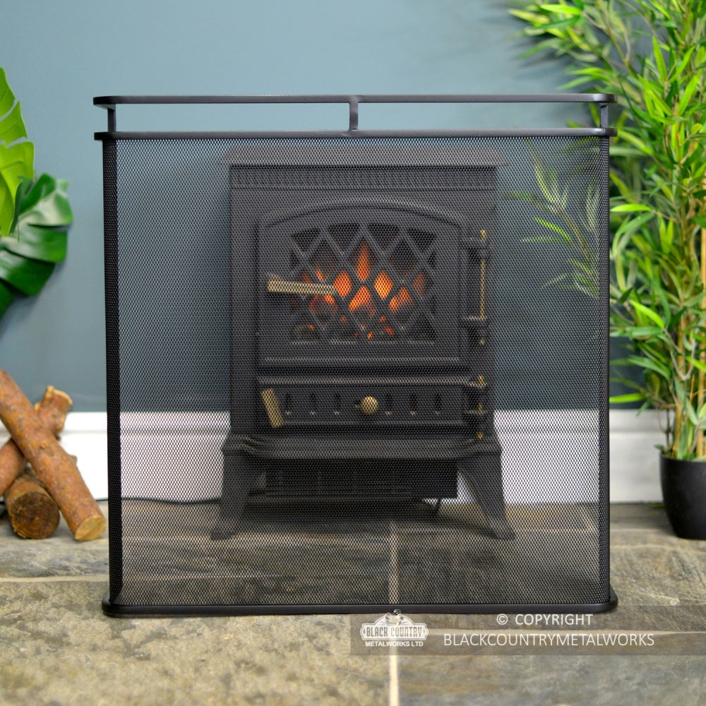 Black Railed Single Panel Fire Guard | Black Country Metalworks