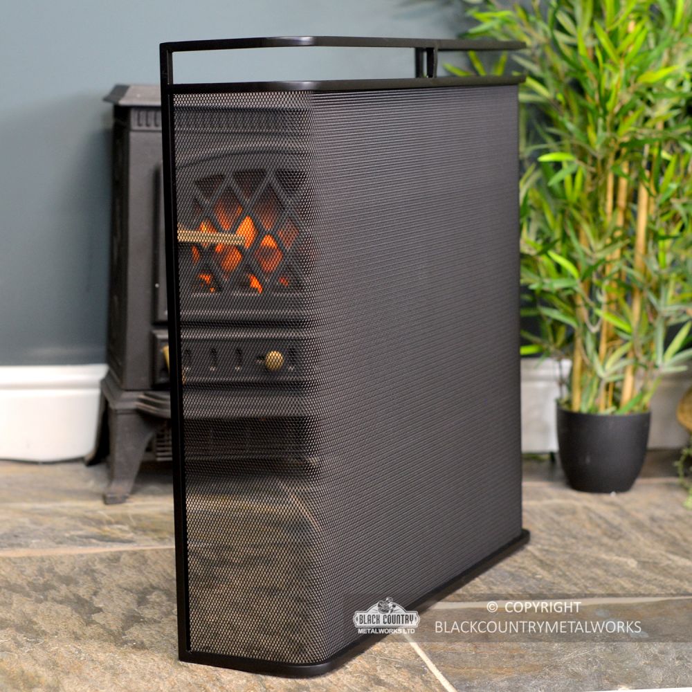 Black Railed Single Panel Fire Guard | Black Country Metalworks