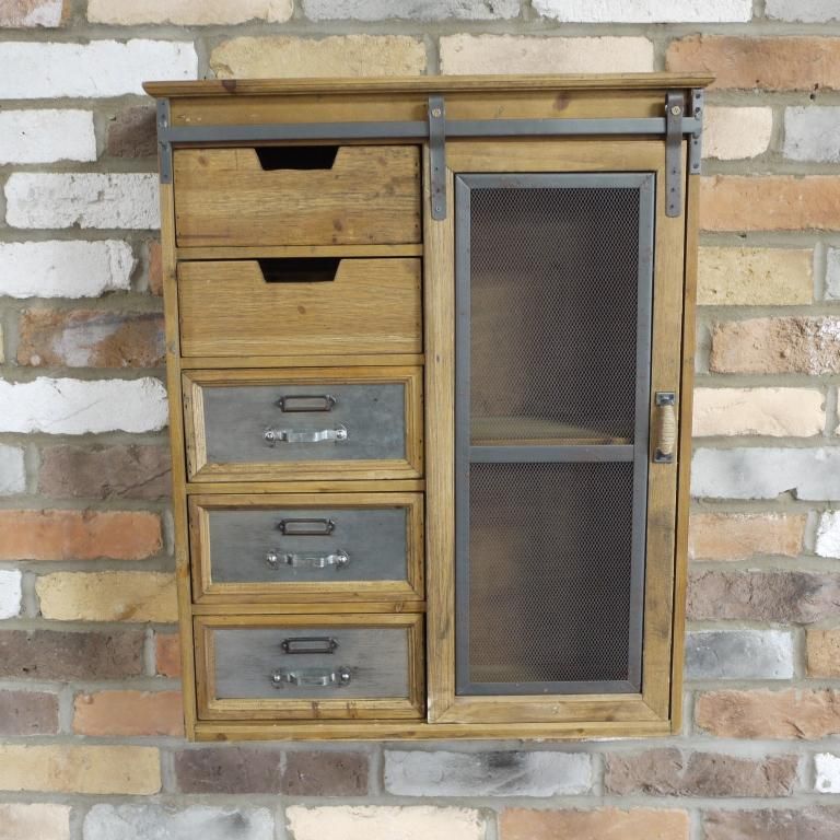Wooden Industrial Wall Unit with Sliding Door | Black Country Metalworks