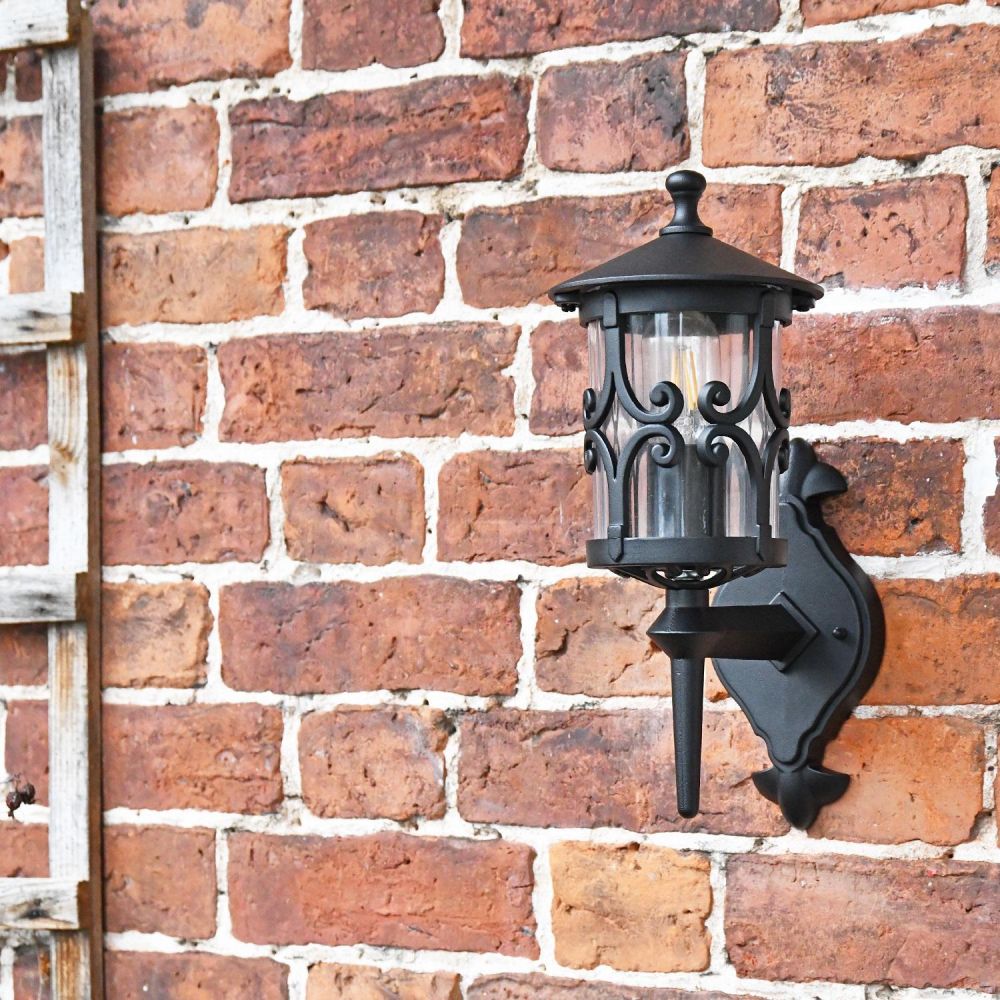 "Ebberton" Scrolled Design Traditional Bottom Fix Wall Lantern | Black ...