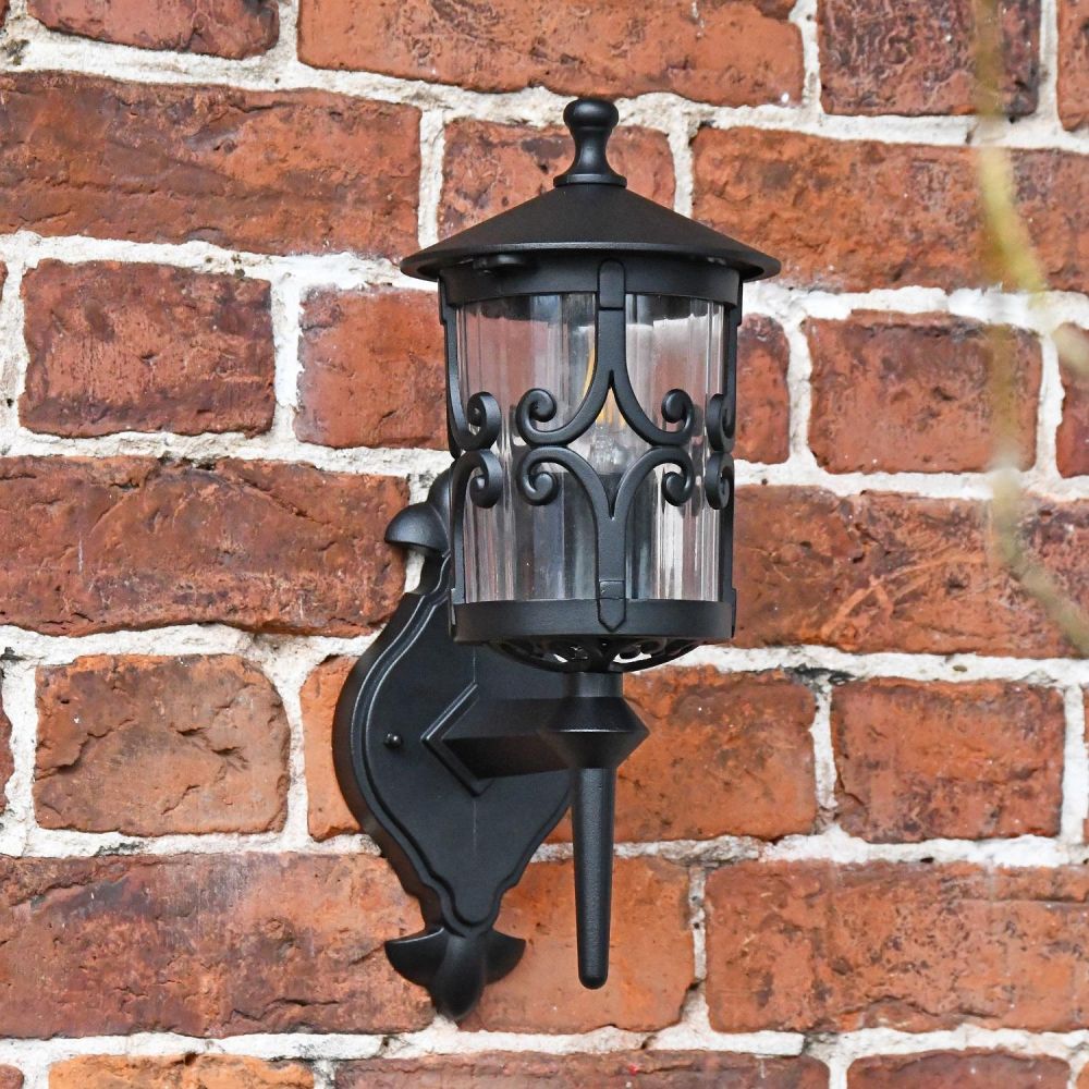 "Ebberton" Scrolled Design Traditional Bottom Fix Wall Lantern | Black ...