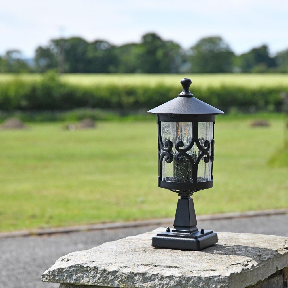 "Ebberton" Scroll Design Pillar Light 35cm | Black Country Metalworks