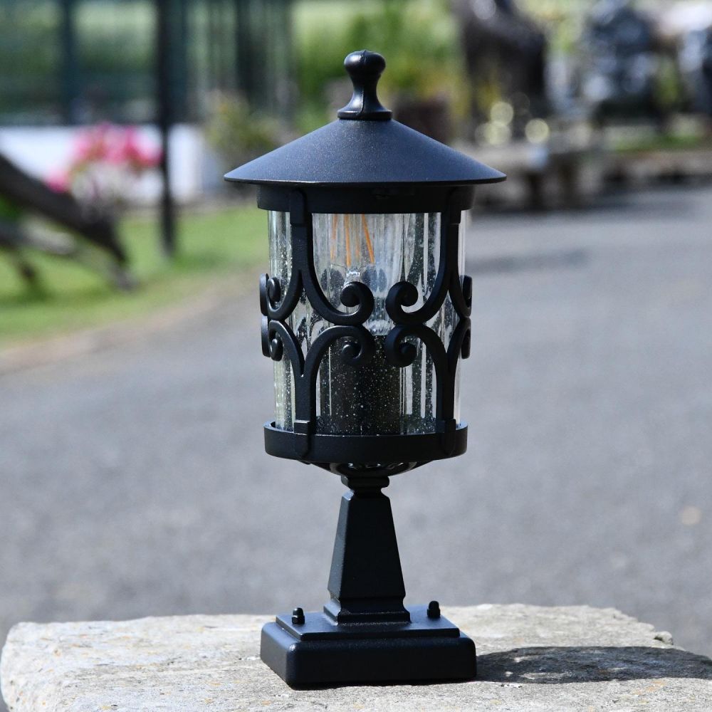"Ebberton" Scroll Design Pillar Light 35cm | Black Country Metalworks