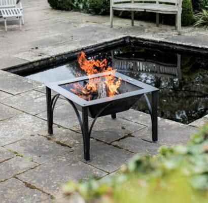 Simple Square Barbecue Fire Pit With Two Swing Arm Barbecue Racks ...