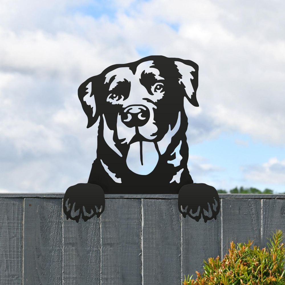 Black Labrador Leaning Fence Topper | Black Country Metalworks