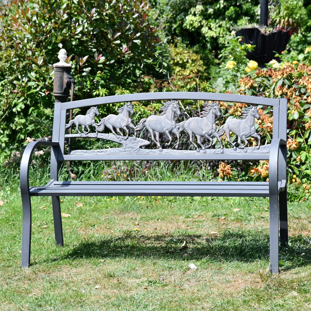 'Wild Horses' Cast Iron & Steel Bench | Black Country Metalworks