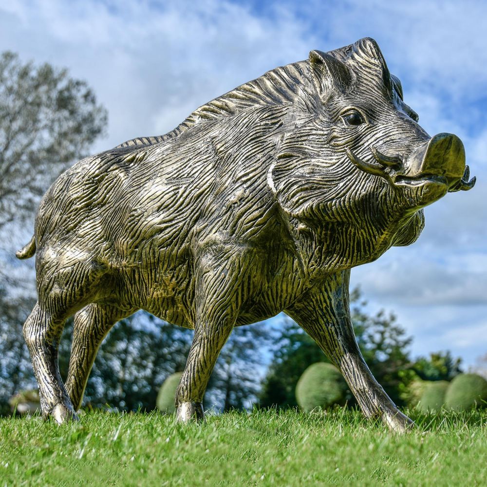 Brushed Gold Wild Boar Sculpture | Black Country Metalworks