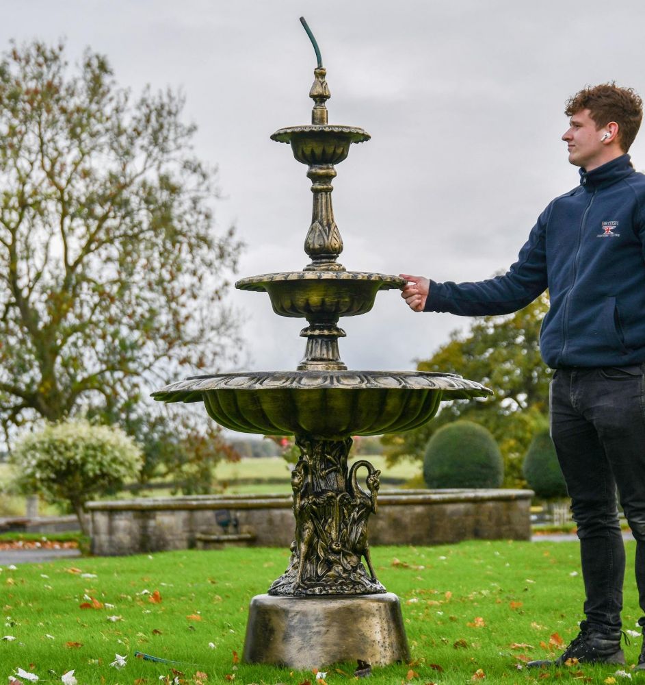 Bronze 3 Tier Ornate Swan Water Fountain | Black Country Metalworks