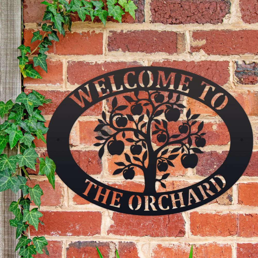 Black 'Apple Tree' Iron Oval House Name Sign | Black Country Metalworks