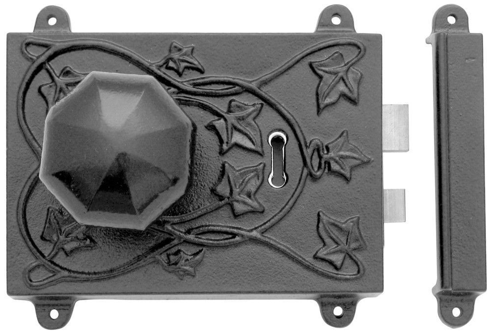 "Brackenthorpe" Ornate Black Iron Rim Lock - Reversible | Black Country ...