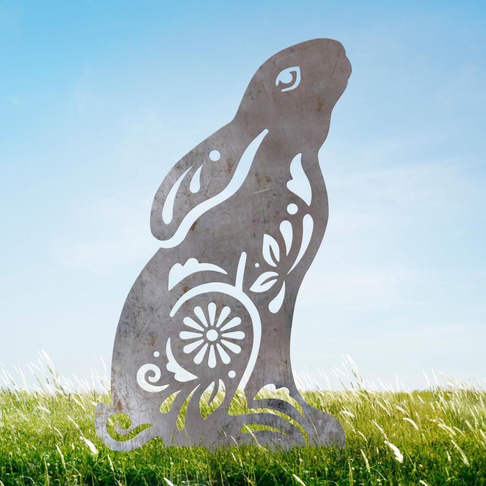 Gazing Hare "Floral Twist" Sheet Steel Silhouette in Natural Steel ...