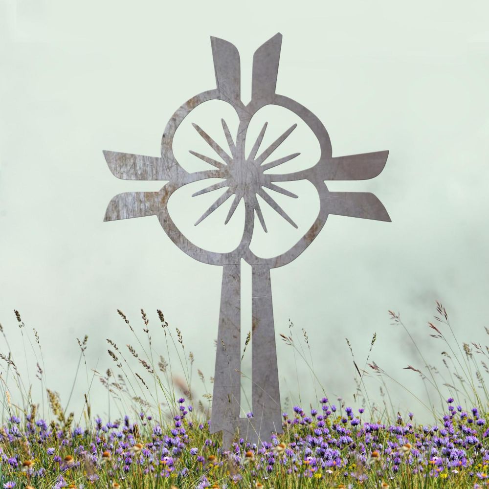 Modern Poppy Cross "Remembrance" Ground Spike in Natural Steel Finish ...