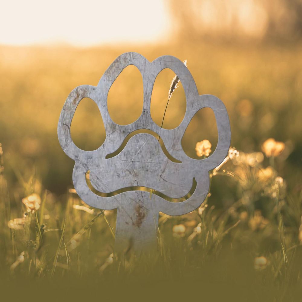 Paw Print Grave Marker Ground Spike in Natural Steel Finish | Black ...