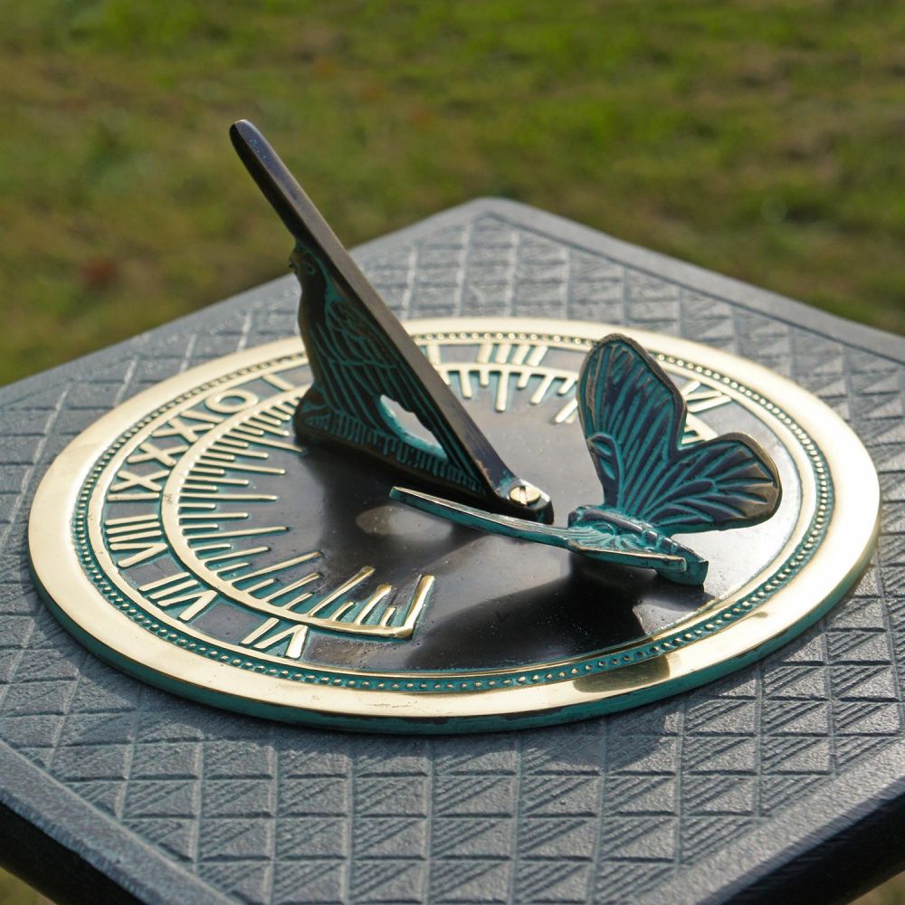 Verdigris 'Butterfly' Sundial - 175mm | Black Country Metalworks