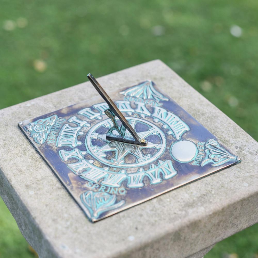 Verdigris 'Four Seasons' Sundial - 200mm | Black Country Metalworks