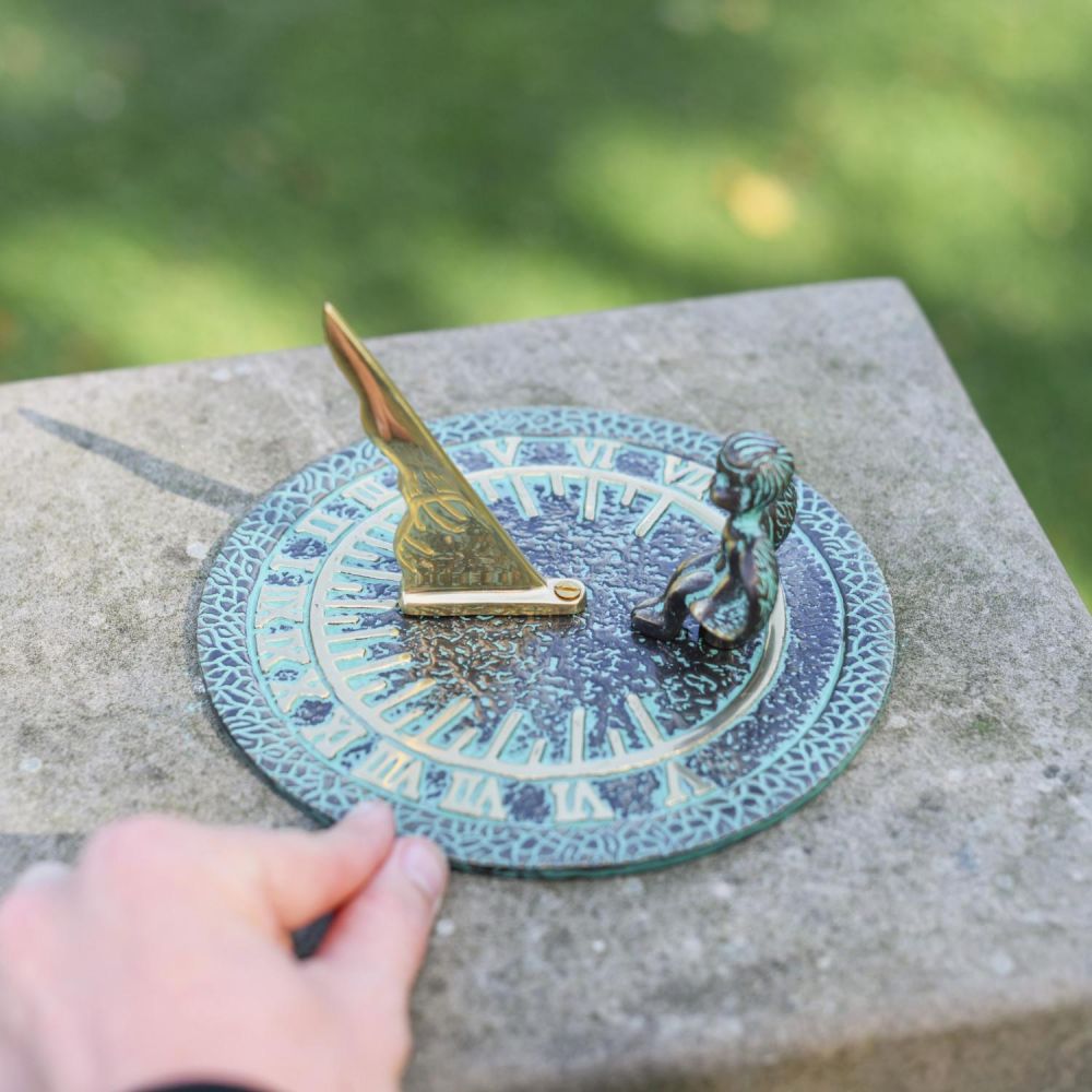 Verdigris "Guardian Angel" Solid Brass Sundial | Black Country Metalworks