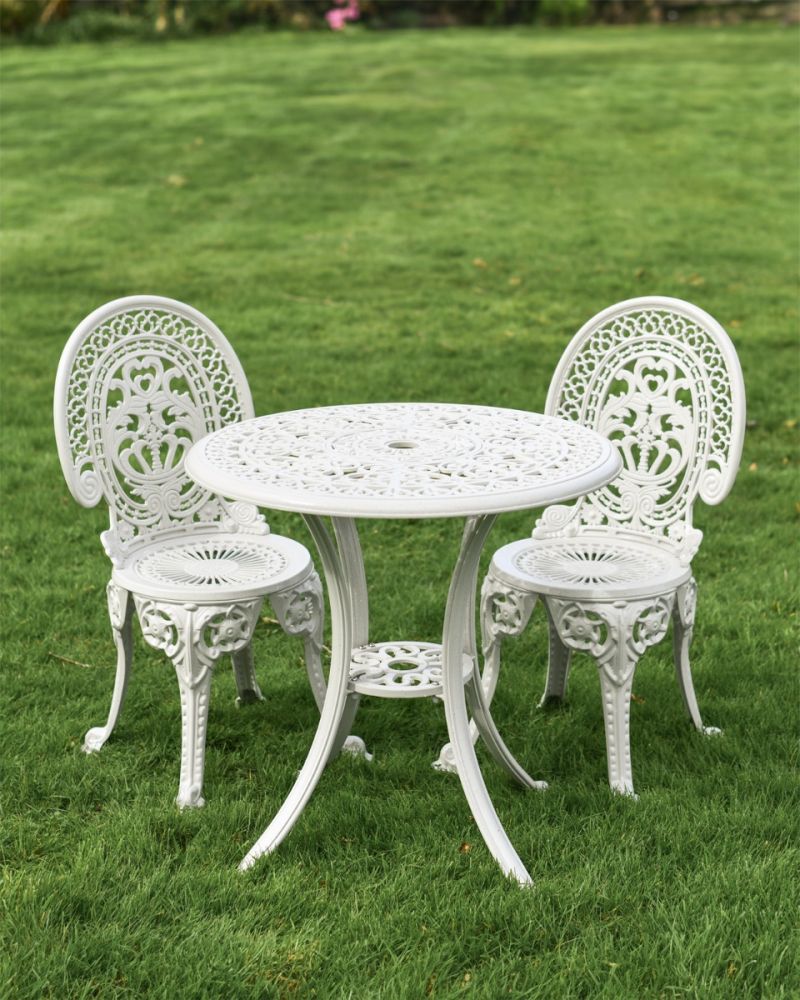 Cast Aluminium "Hamptons" White Two Seater Garden Table & Chair Set ...